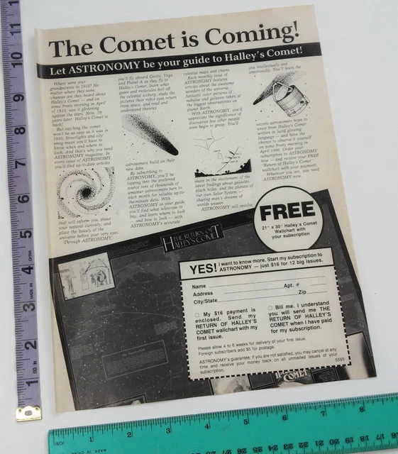 VINTAGE CLIPPING - Halley's Comet drawings Astronomy subscription Print ...