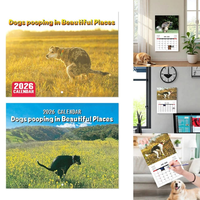 DOGS POOPING CALENDAR 2026 Dog Pooping In Beautiful Places Monthly Wall ...