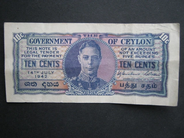 CEYLON 1942 WORLD War 2 issue 10 Cents Banknote F P#43.a $25.72 - PicClick AU