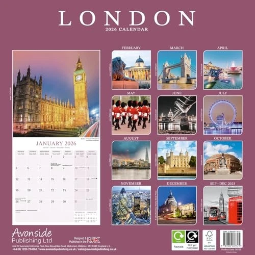 LONDON CALENDAR 2026 Square Travel Wall Calendar - 16 Month - New Cal ...