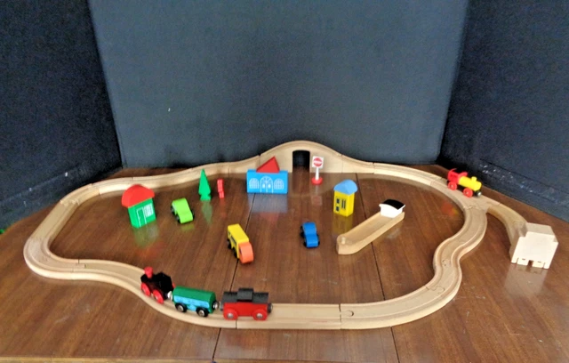 WOODEN TRAIN Set, Track, Train and Accessories fits ELC, Brio, Thomas ...