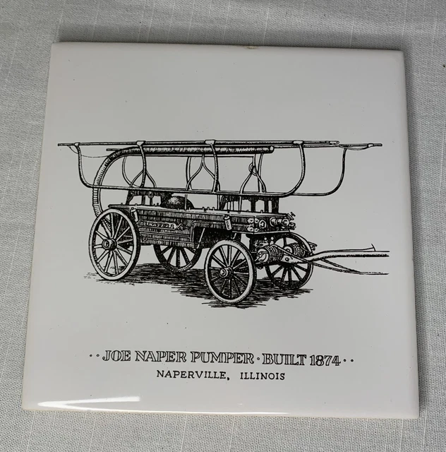 VINTAGE SCREEN CRAFT Tile Joe Naper Pumper Fire Truck Naperville IL 2 ...