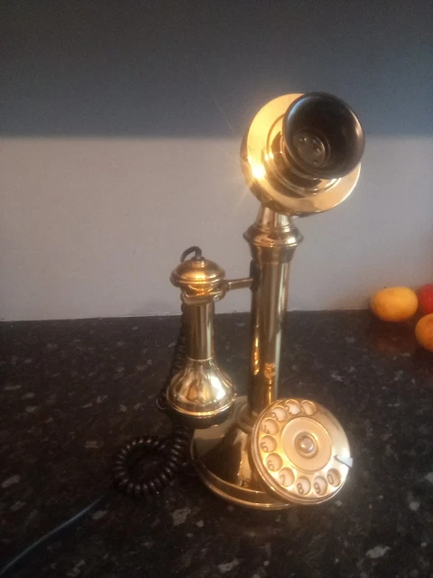 VINTAGE STYLE BRASS Candlestick Rotary Dial Telephone Retro Decor £21. ...