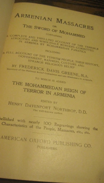 ARMENIAN MASSACRES BY FREDERICK GREENE-1896 HBK-1ST ED?-AMERICAN OXFORD ...