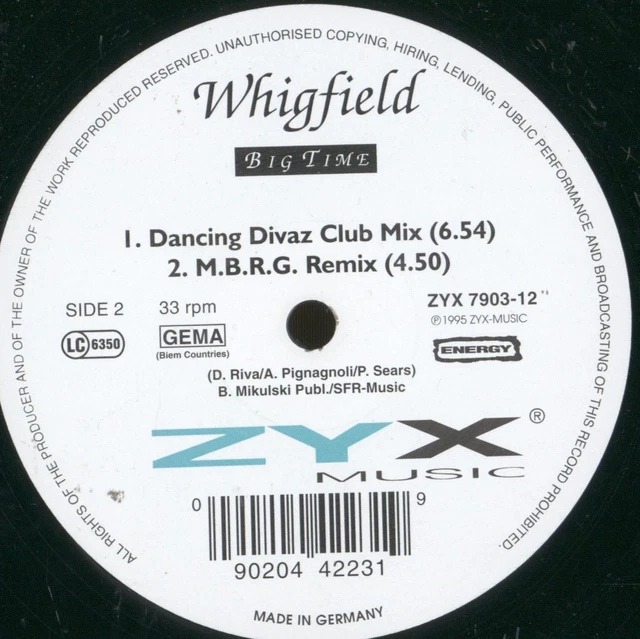 WHIGFIELD BIG TIME 12" vinyl Germany Zyx Music 1995 in orange card sleeve EUR 6,42 - PicClick FR