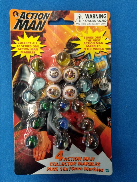 HASBRO ACTION MAN Marbles 4 Collectable Marbles + 16 x 16mm Marbles NOS ...