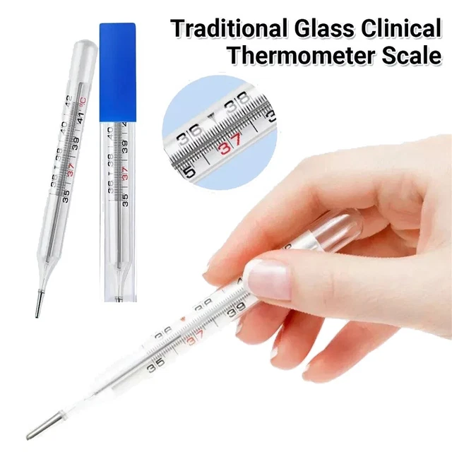 TRADITIONAL GLASS THERMOMETER Kids Adult Thermometer Scale Clinical ...
