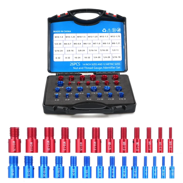 NUT AND BOLT Thread Checker 26Pcs Male/Female Gauge 14 Inch & 12 Metric ...