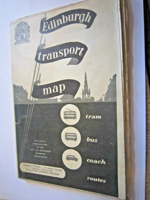 EDINBURGH TRANSPORT MAP tram bus coach routes May - Sept 1953 -54 ...