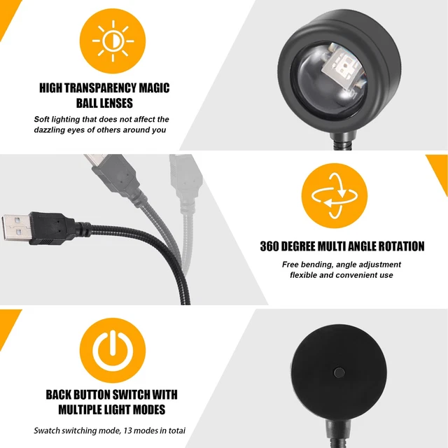LED USB SUNSET Lamp Night Light Projector Birthday Party Decoration5520 ...