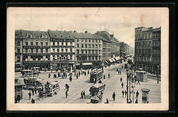 BERLIN, TRAMS ON Moritzplatz, Moebel Boebel, postcard 1910 £10.44 ...