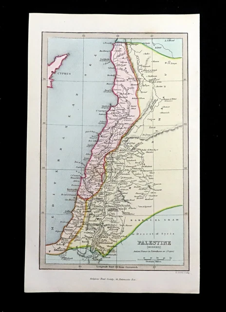 PALESTINE MAP ANCIENT Israel Damascus Gaza Judea Hand Coloured ...
