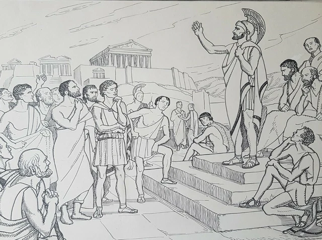 ORIGINAL BOOK ILLUSTRATION By Phyllis Denton - Pericles addressing the ...