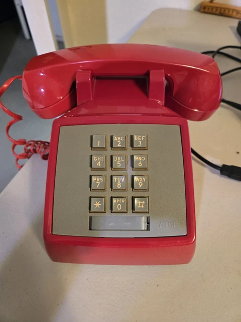 VINTAGE RED Desk phone ATT Push Button Telephone Office Antique ...