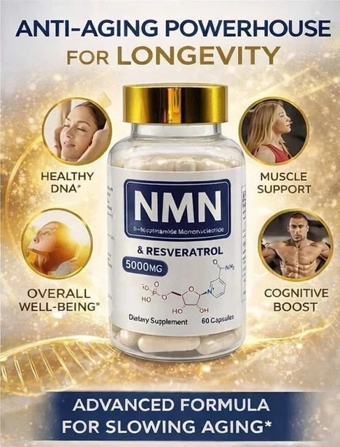 NMN + RESVERATROL 60 Capsules Anti-aging Antioxidant Supplement Health ...