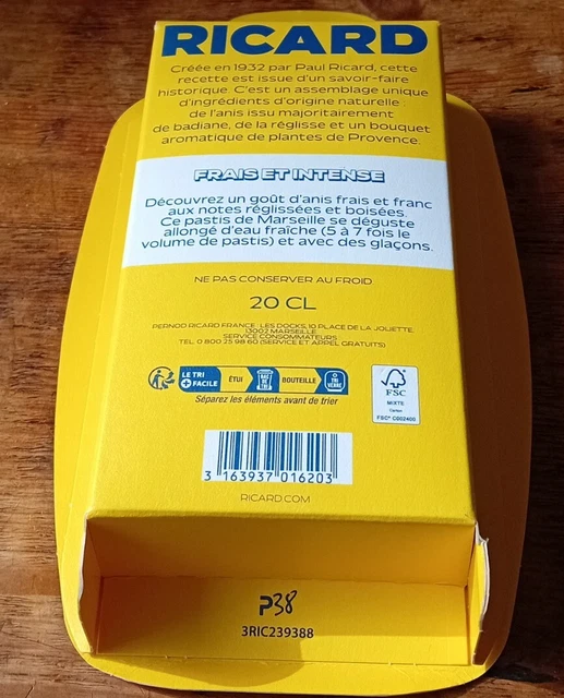 * COLLECTION *PAUL RICARD FLASQUE 20 cl PLEINE SOUS CARTON D'ORIGINE ...