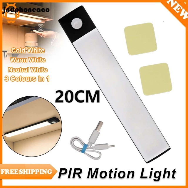 20CM BLACK MOTION Sensor Light Rechargeable LED PIR Strip Cabinet ...