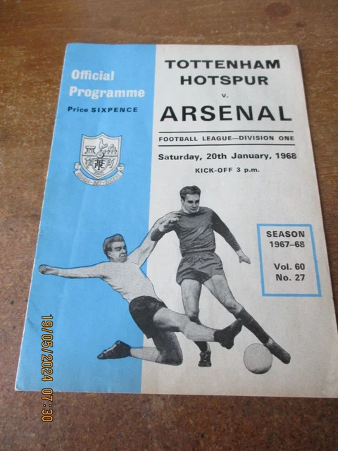 FOOTBALL PROGRAMME,TOTTENHAM HOTSPUR v arsenal,division 1, 20/1/1968 £0 ...