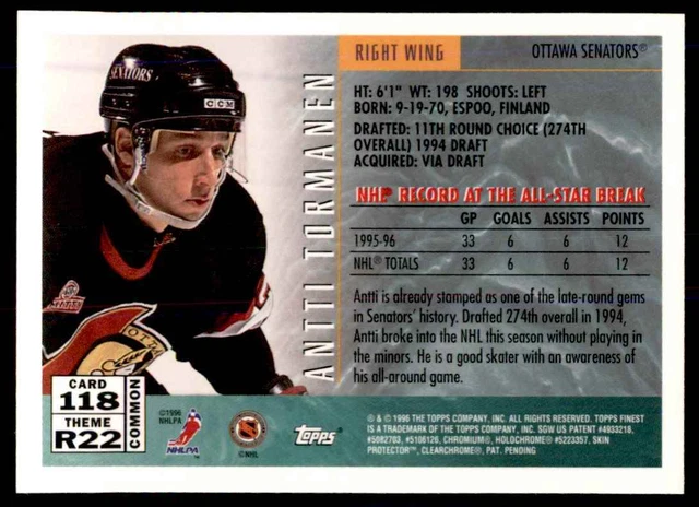 1996-97 MEILLEUR AVEC Revêtement. Antti Tormanen Ottawa Sénators #118 ...