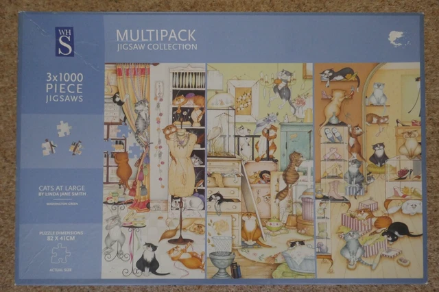 WHSMITH 3 X 1000 piece Jigsaw Puzzles Lynda Jane Smith Cats at Large 7.00 PicClick UK