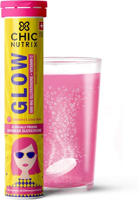 CHICNUTRIX GLOW GLUTATHIONE 500mg & Vitamin C Antioxidant Support 20 ...