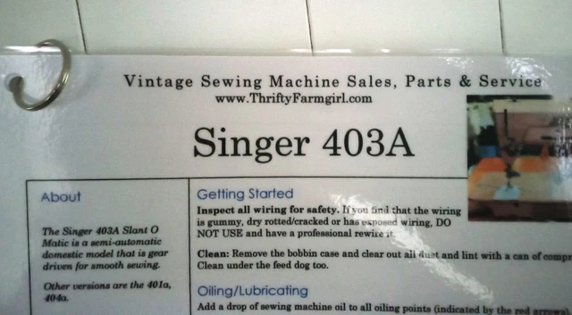 SINGER 403A SEWING Machine Flash Card Set/Manual Replacement -BEST ...