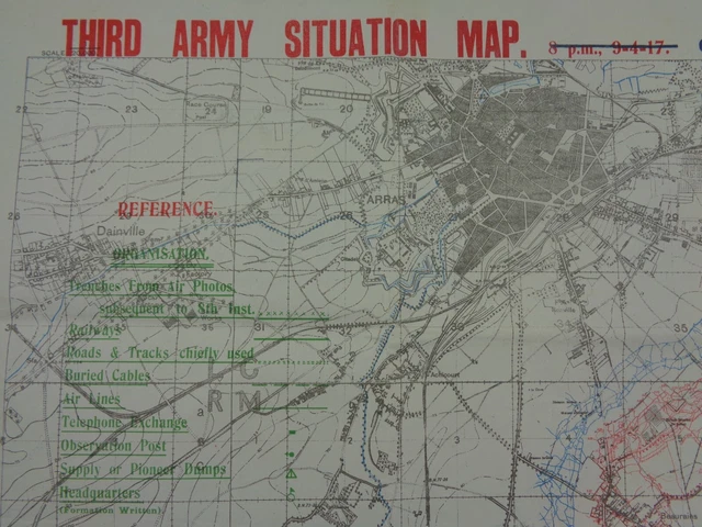 WW1 &SITUATION TRENCH MAP" - BATTLE of ARRAS - OPENING DAY ...