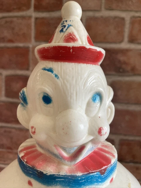 VINTAGE ROLY POLY Clown Toy Weeble Wobble Squeaker Smiling Face White ...
