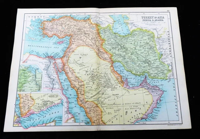 ANTIQUE MAP OF Persia Arabia Turkey in Asia Egypt Cairo Gulf of Aden ...