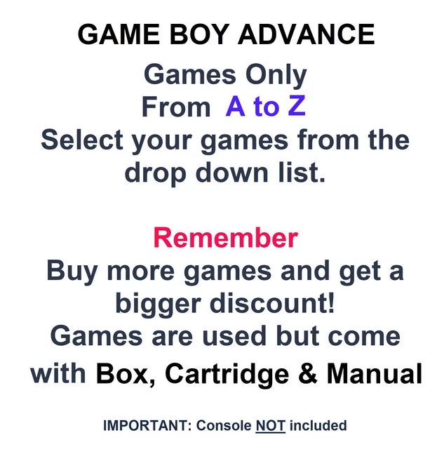 GAME BOY ADVANCE Boxed Games - Select your games from the Drop-Down ...