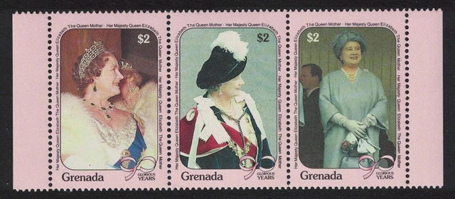 GRENADA QUEEN ELIZABETH the Queen Mother 3v Strip 1990 MNH SG#2131-2133 ...