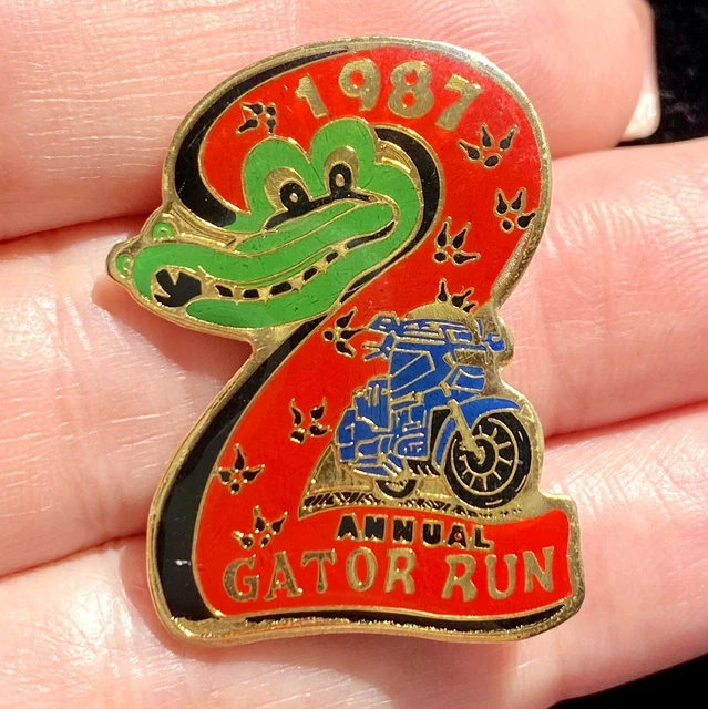 GATOR RUN ENAMEL PIN 2nd ANNUAL BIKE MOTORCYCLE RALLY 1987 RARE! $24.95 ...