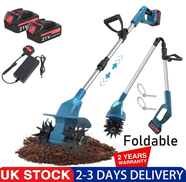 CORDLESS TILLER ELECTRIC Cultivator Rotavator Soil Powerful Tool 21V 2 ...