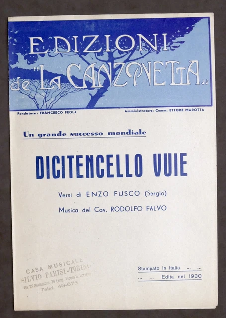 Spartito Dicitencello Vuie Canto Mandolino O Fisarmonica Ed 1930 Eur 999 Picclick It