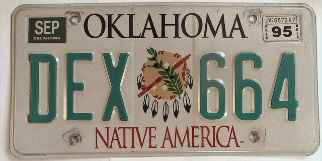 OKLAHOMA OK 1995 License Plate Tag Vintage Native America Indian head ...