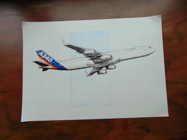RARE SKETCH **AIRBUS A340 PRINT** A3 Size Drawing Plane Colour Picture ...
