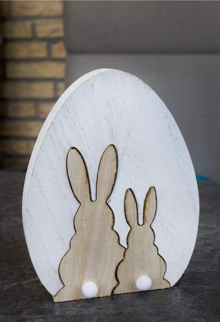 HOLZ EI MIT Hasen Osternest Osterkorb Osterdeko mit weichem Puschel H=18 EUR 12,90 - PicClick DE