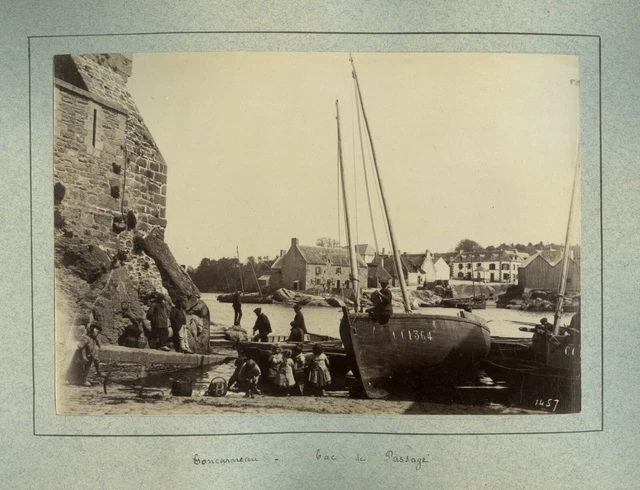 PHOTO ANCIENNE CONCARNEAU Port Vers 1880 Bac de passage Pêcheur Albuminé Tirage EUR 65,00 ...