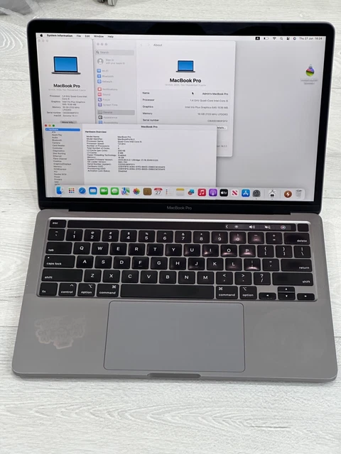 APPLE MACBOOK PRO 13" A2289 2020 Grey Core i5 1.4GHz RAM 16GB SSD 250GB ...