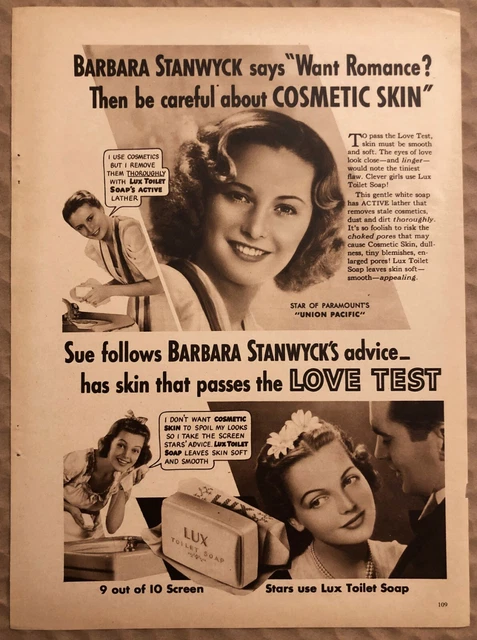 RARE SAVON TOILETTE vintage 1939 LUX AD Barbara Stanwyck en Union ...