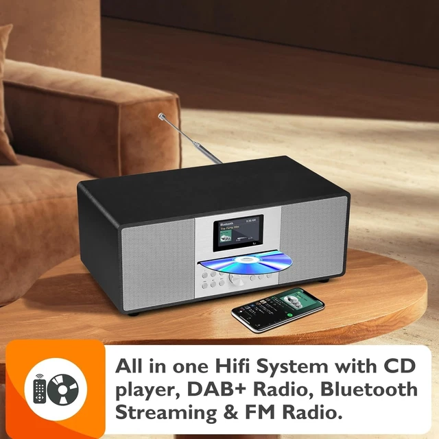 MANGOKIT MS4 DAB+ CD Player Hi-Fi con Bluetooth, USB, Alarma y Pantalla ...