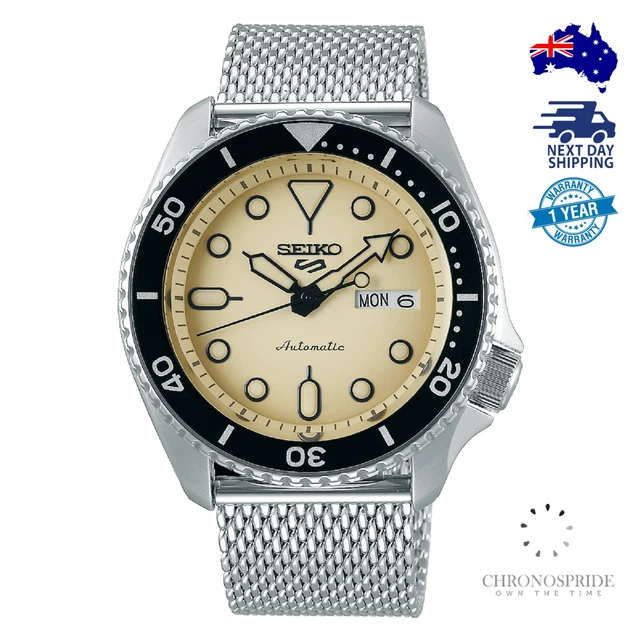 SEIKO 5 SPORTS Beige SRPD67 SRPD67K1 Shark Mesh Mens Automatic Watch ...