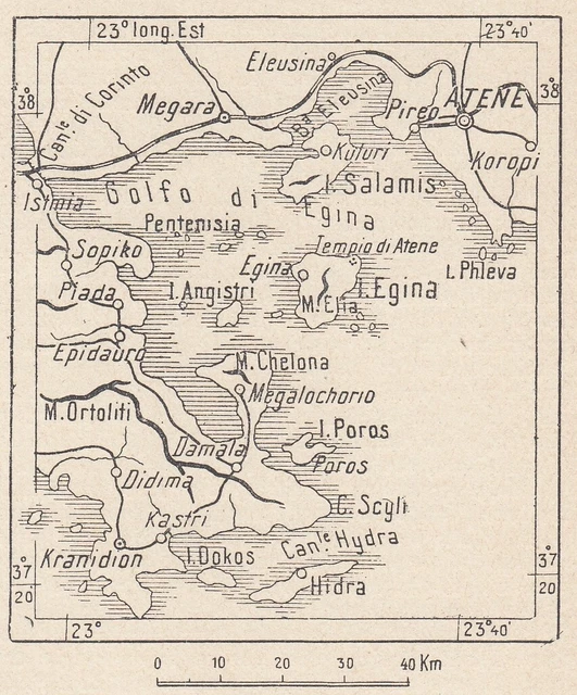 F3078 GRÈCE, ÎLE Egina Afrique, 1907 Carte Géographique D'Époque ...