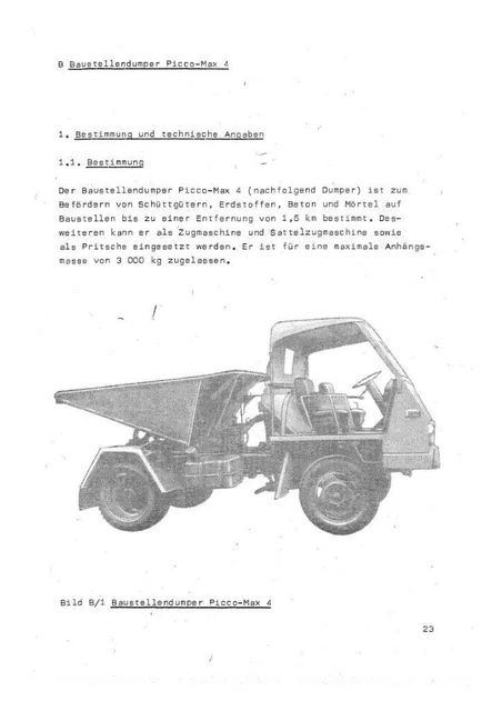 BEDIENUNG DUMPER PICCO Max 4 NVA Baustellendumper EUR 19,00 - PicClick DE