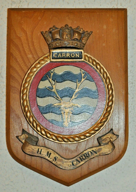 LARGE VINTAGE HMS Carron shield plaque crest Royal Navy naval £40.00 ...