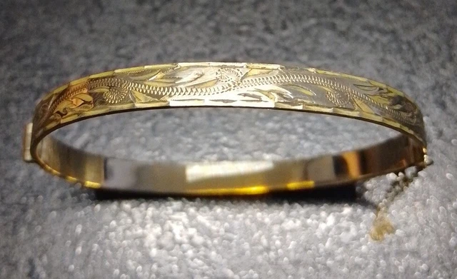 OLD VINTAGE 50 Microns 9ct Rolled Gold Hinged Bangle Bracelet, 7 ...