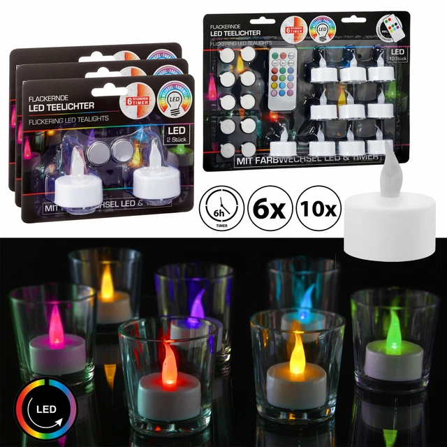 6/10X LED TEELICHT Timer Farbwechsel Licht flackernd Flammenlose Kerze ...