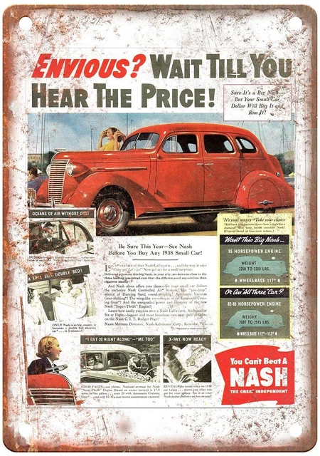 VINTAGE 1938 NASH Automobile Ad Retro Look Reproduction Metal Sign ...