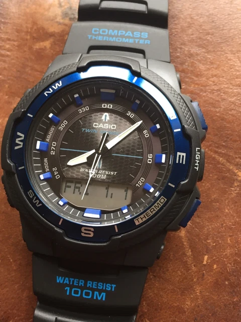 CASIO MEN'S TWIN Sensor Compass Thermometer Analog Digital Watch SGW ...