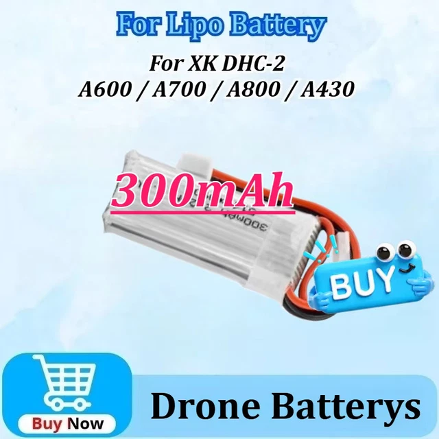 25C/35C 2S 7.4V 300mAh Lipo Battery for XK DHC-2 A600 A700 A800 A430 ...